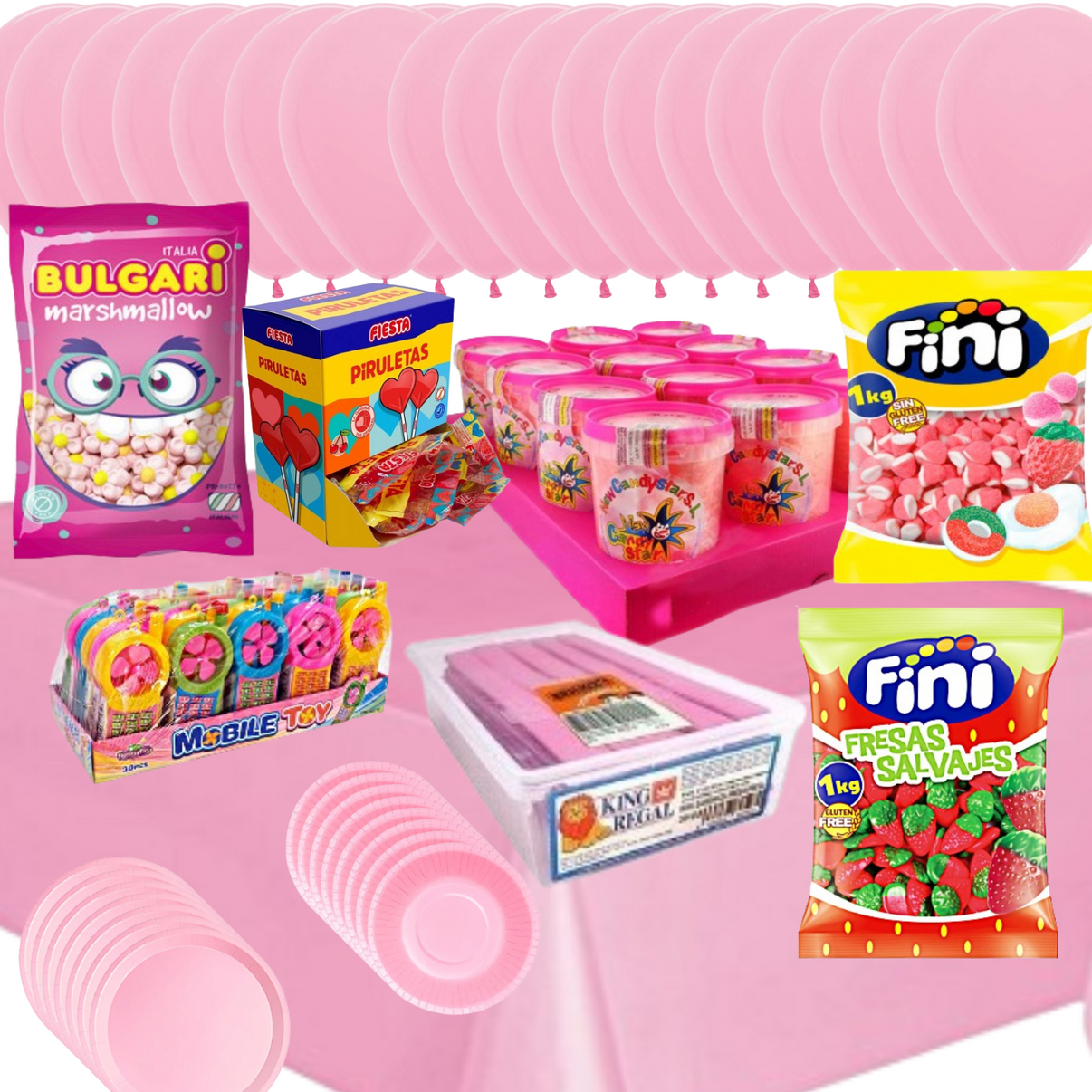 Lote MESA CHUCHES Color Rosa. CANDY BAR. MESAS DULCES. Comuniones, Bau ...
